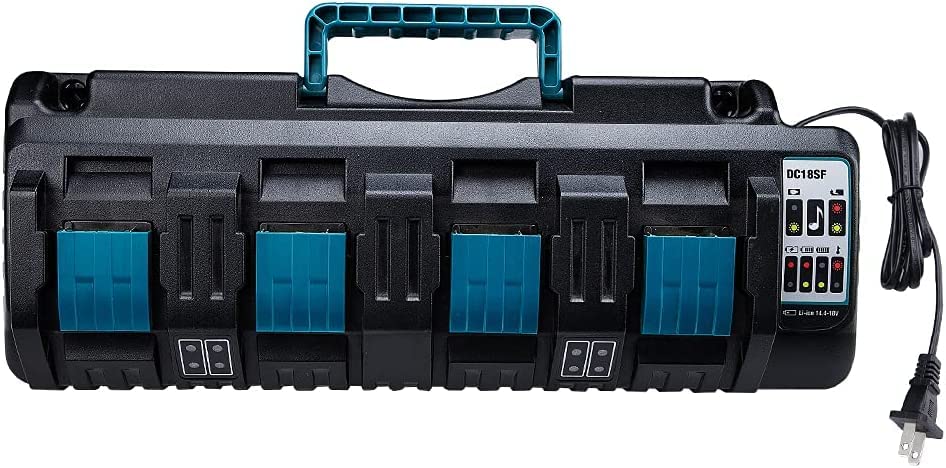 Fancy Buying 4-Port 18V DC18SF Fast Charger with Dual USB Port Compatible with Makita 14.4V 18V LXT Li-ion BL1830 BL1840 BL1850 BL1860 BL1815 BL1430, Replace Makita DC18SF DC18RC DC18RD DC18RA
