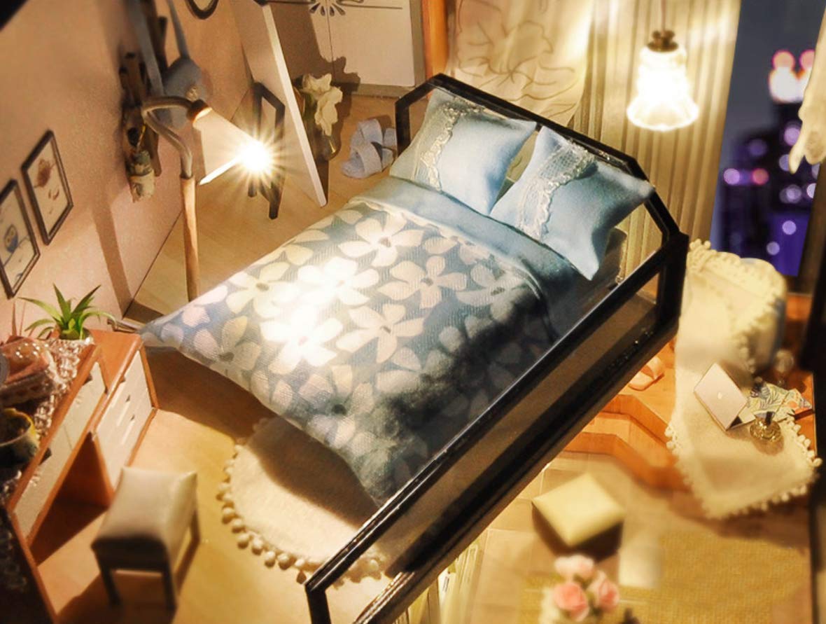 Flever Dollhouse Miniature DIY House Kit Creative Room with Furniture for Romantic Valentine's Gift-Attic Dream