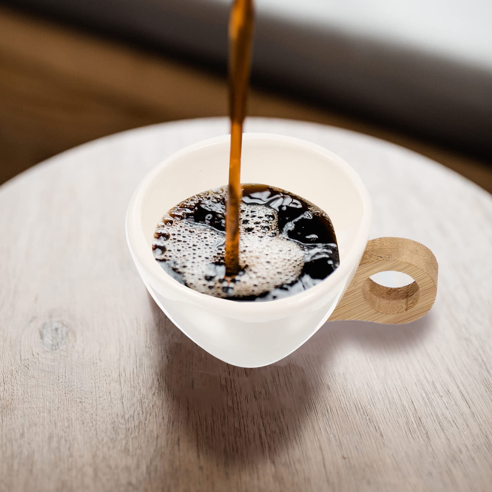 Hemoton 2Pcs Coffee Mug Ceramic with Wooden Handle, 150ml/5Oz Coffee Cup Household Drinking Cup Espresso Cup (White)