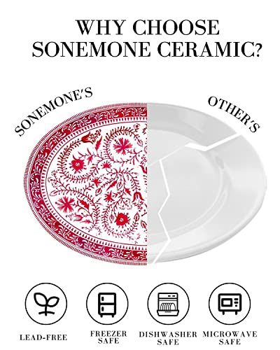 Sonemone 14 Inch Red Serving Platter Large Oval Serving Plate Tray for Entertaining Thanksgiving Christmas Party, Microwave & Dishwasher Safe