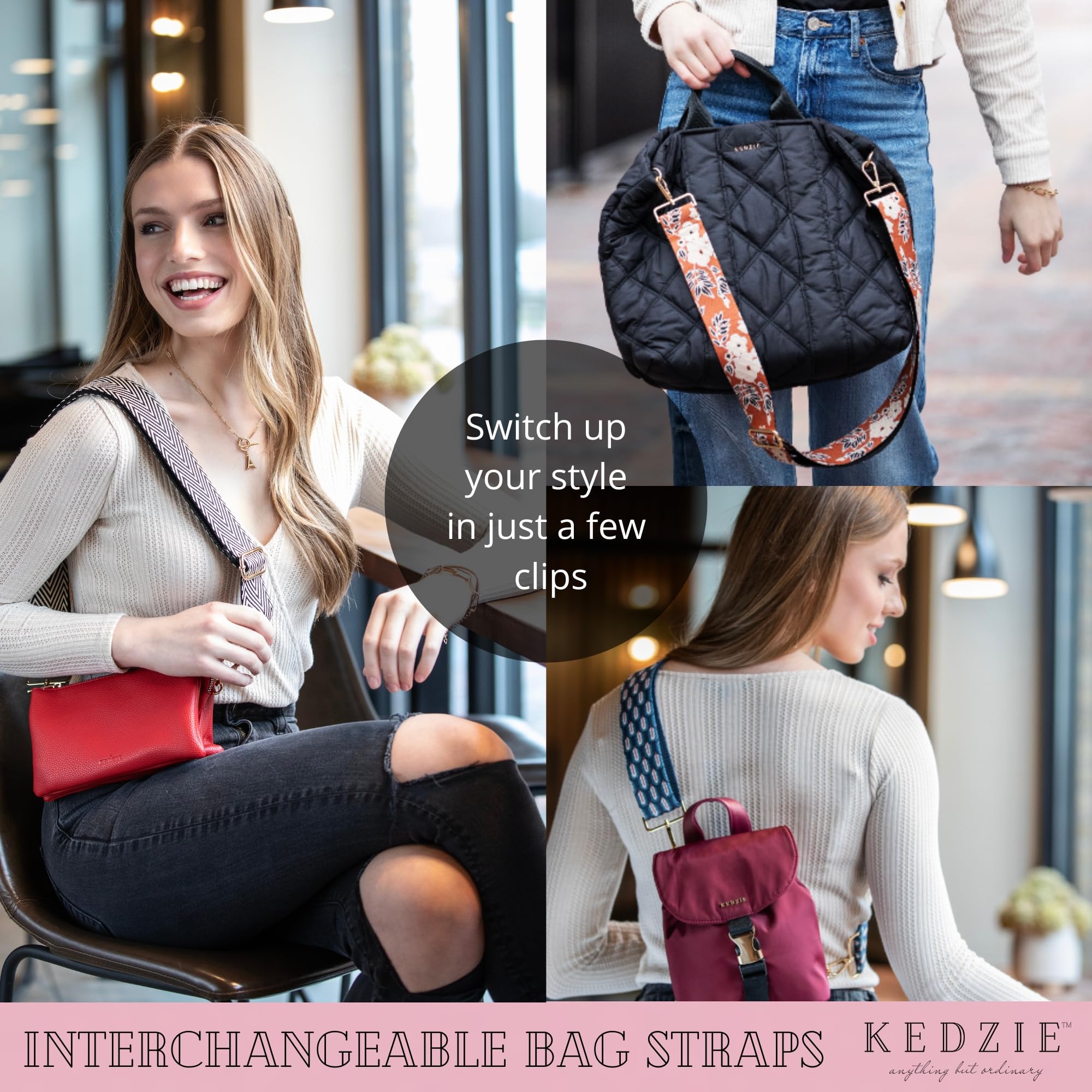 KEDZIE Embroidered Interchangeable Bag Straps Adjustable Length 55” Handbag Purse Strap Replacement 2-inch Wide Guitar Style Crossbody Strap - Rosewood