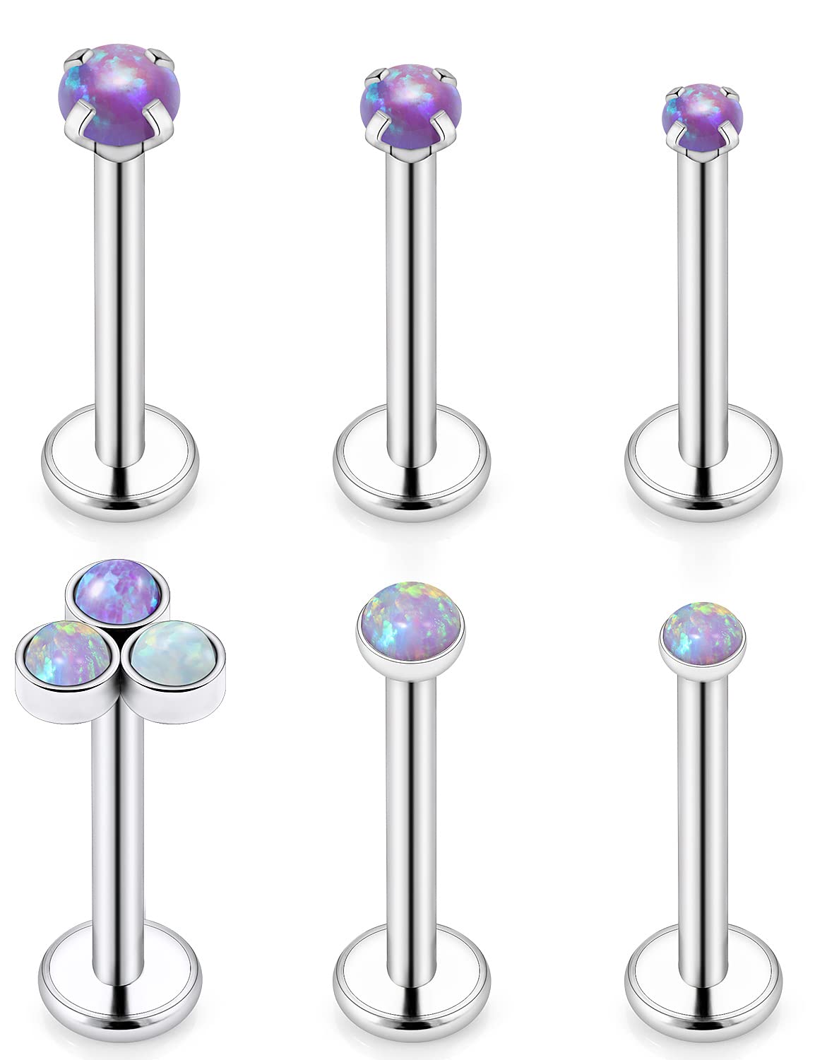 Ftovosyo Opal Medusa Piercing Jewelry 16G Stainless Steel Lip Rings Internally Threaded Labret Studs Different Size Forward Helix Cartilage Conch Tragus Earring Stud for Women Men