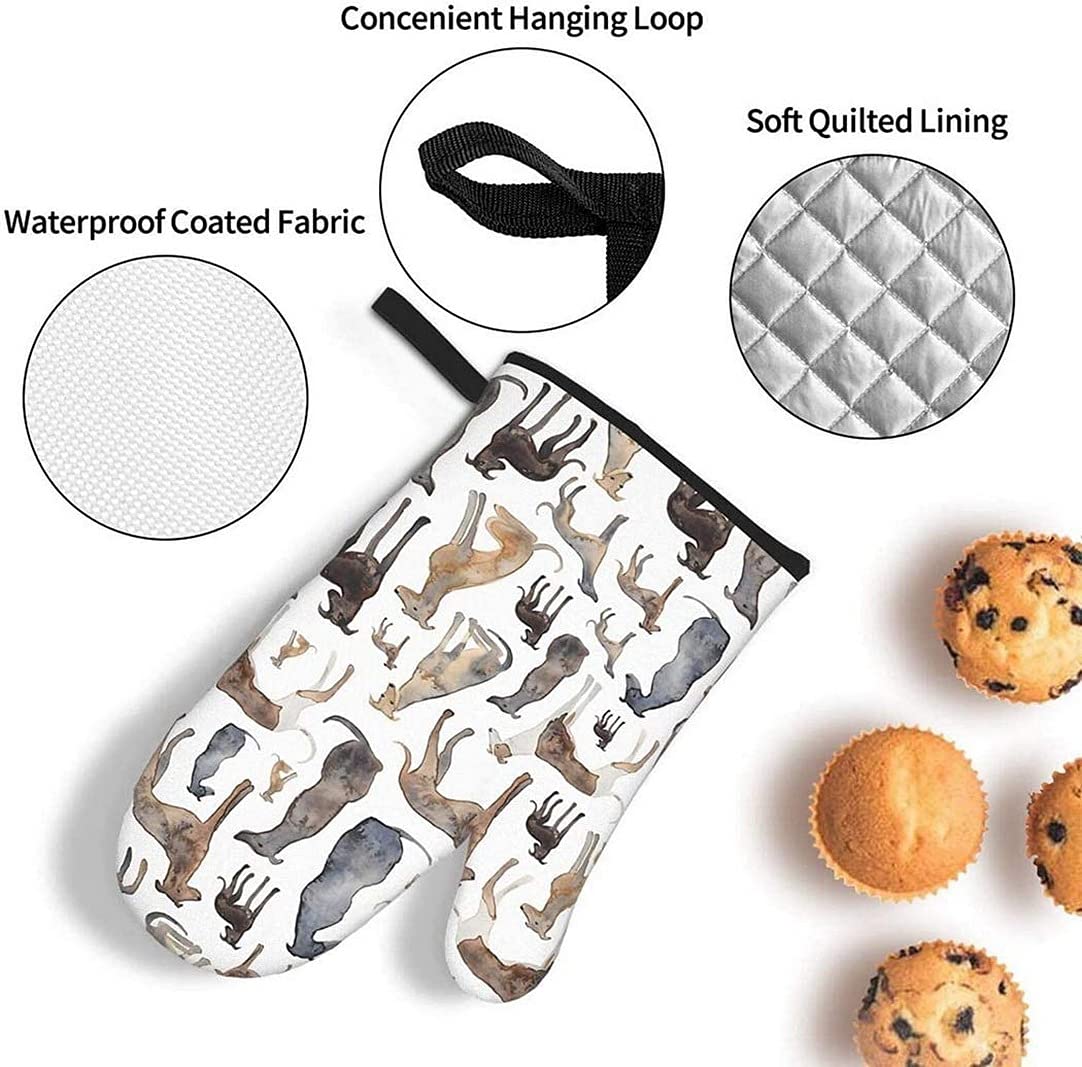 JKKL Greyhounds Wippets and Lurcher Dogs Pattern,3pcs Oven Mitts and Pot Holders for Kitchen,Cooking,Baking,Grilling,BBQ