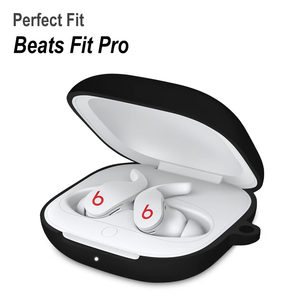 Geiomoo Silicone Case Compatible with Beats Fit Pro, Portable Resistant Carrying Cover with Carabiner (Black)