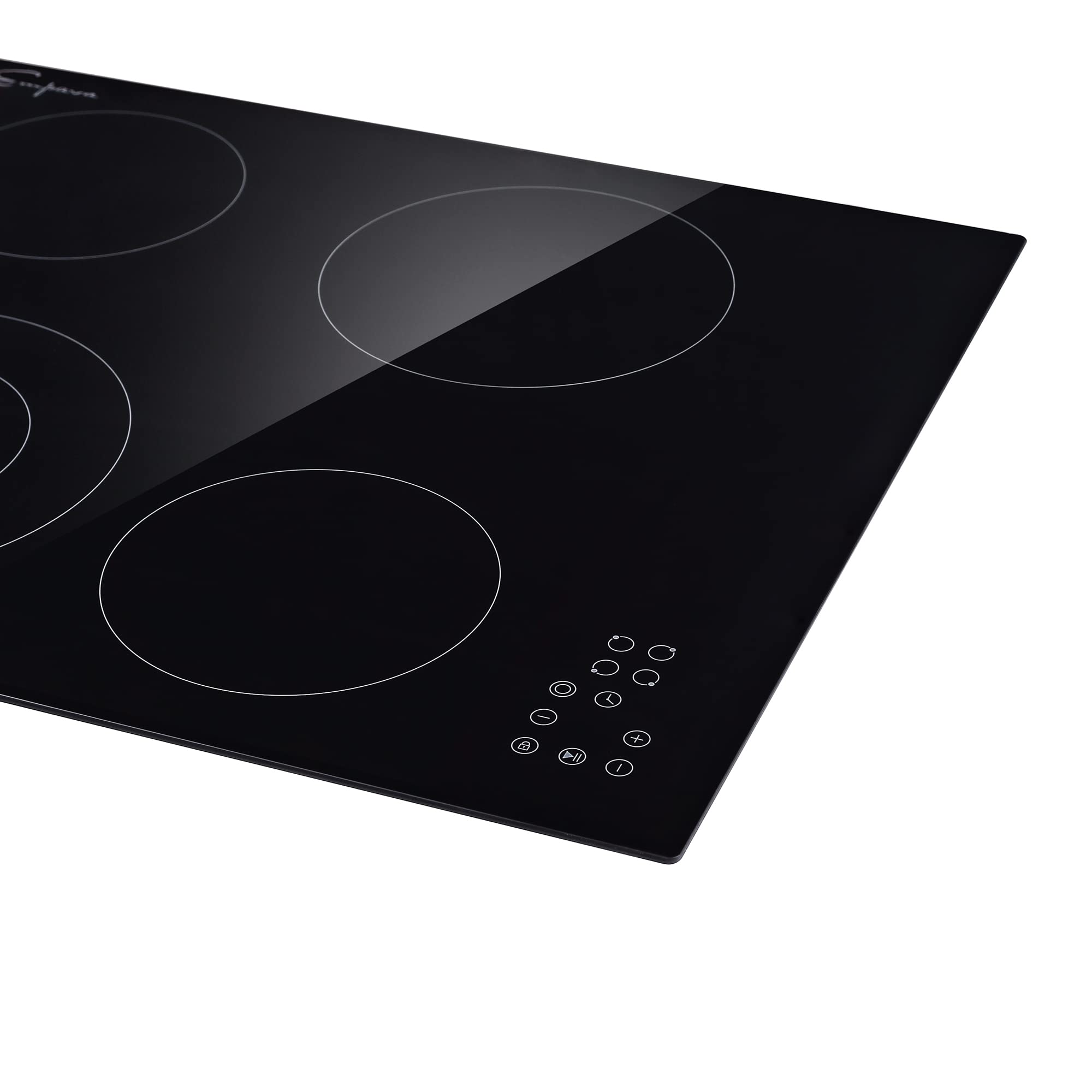 Empava 24" Electric Radiant Cooktop 4 Burners Stove Top with 1-99 Minutes Timer and 9 Heating Levels Smooth Glass Surface in Black, 24 Inch