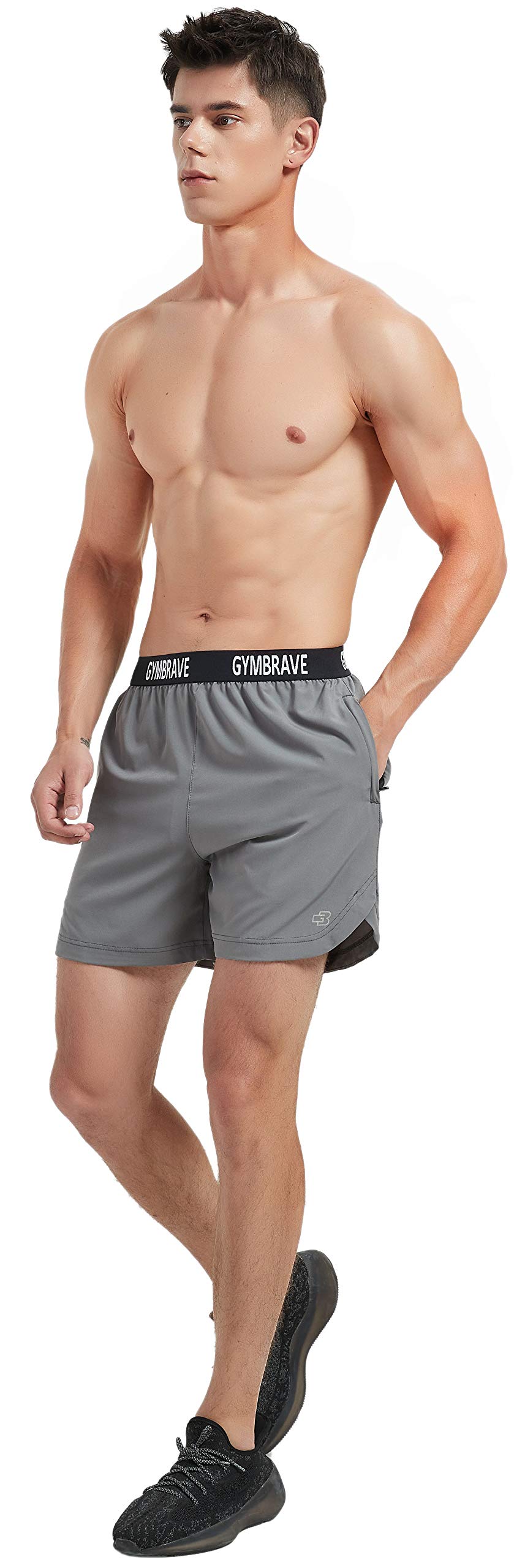 GymBrave Men's 5 Inches Athletic Running Shorts Lightweight Quick Dry Workout Training Short with Zip Pockets
