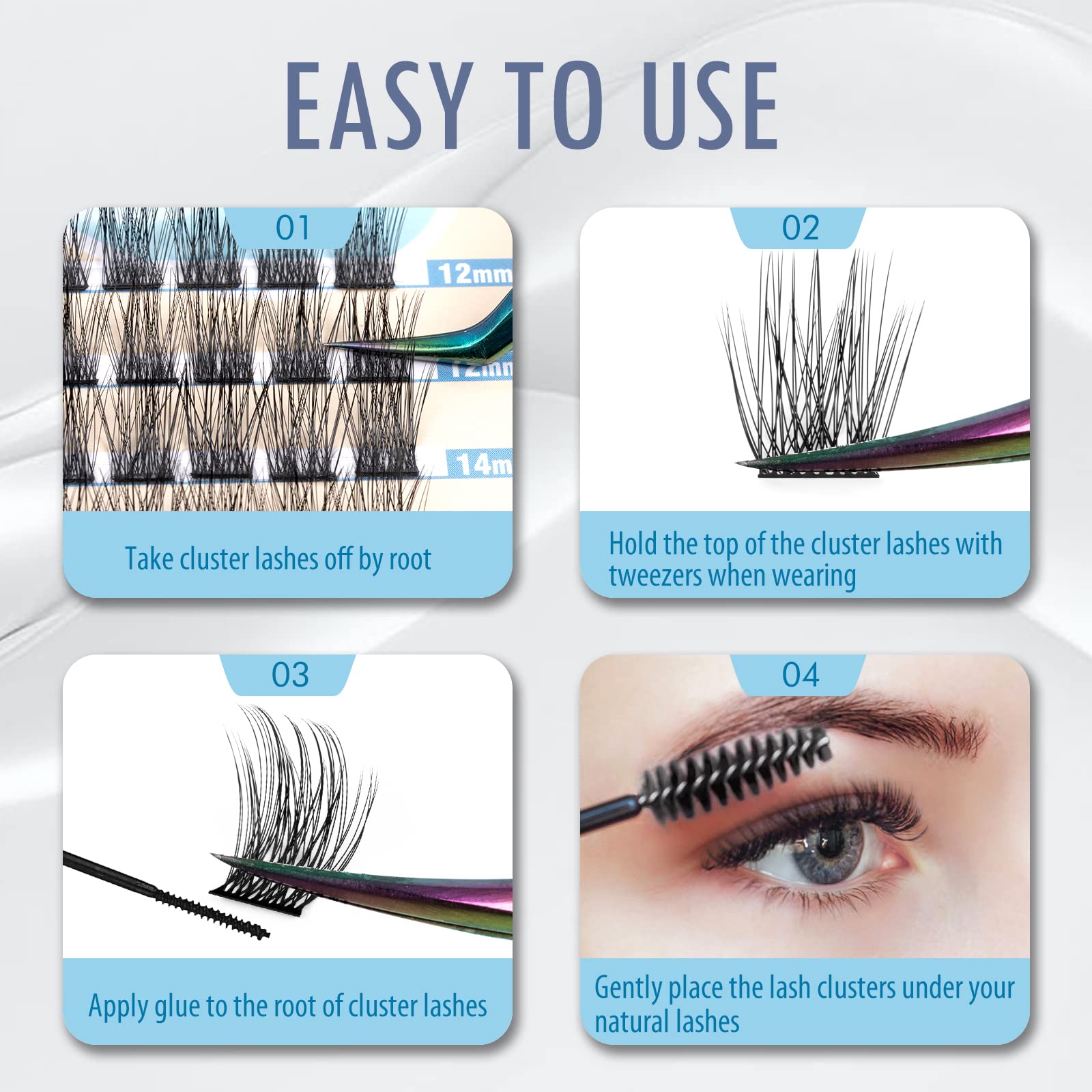 IKVVOM Lash Clusters DIY Eyelash Extensions 96Pcs Individual Cluster Lashes Volume Lash Extensions C Curl False Eyelashes Natural Wispy Soft Lashes (Glamour MIX)