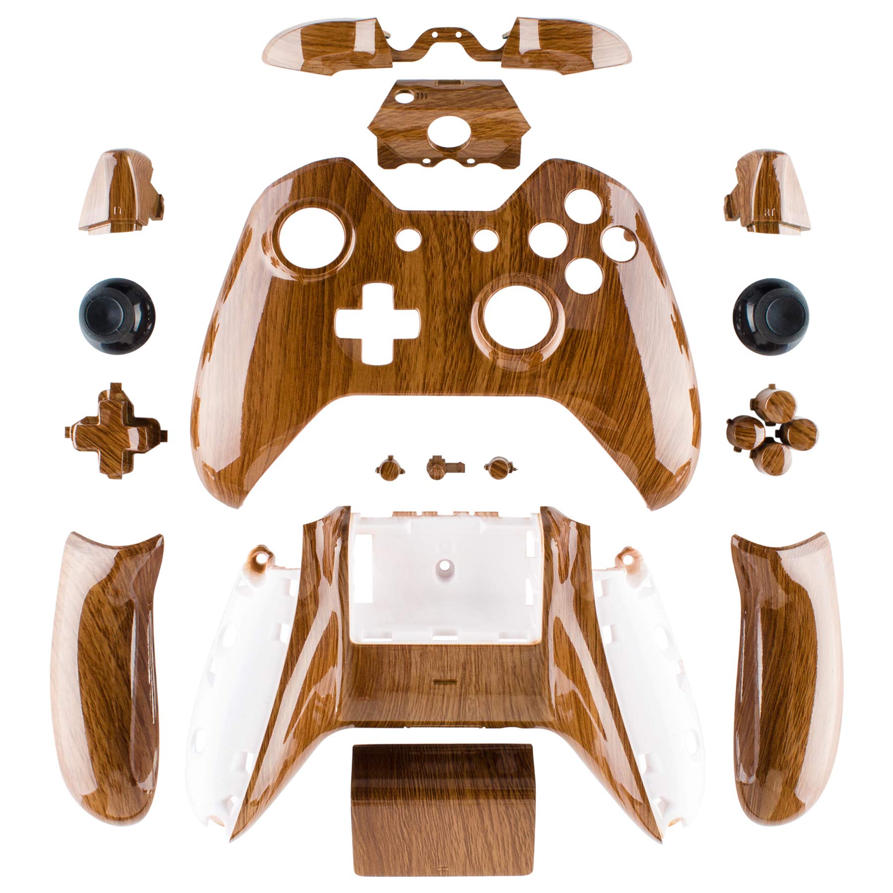 eXtremeRate Wood Grain Patterned Replacement Part Custom Full Housing Shell with Buttons for Xbox One Standard Controller with 3.5mm Headphone Jack (Model 1697) - Controller NOT Included
