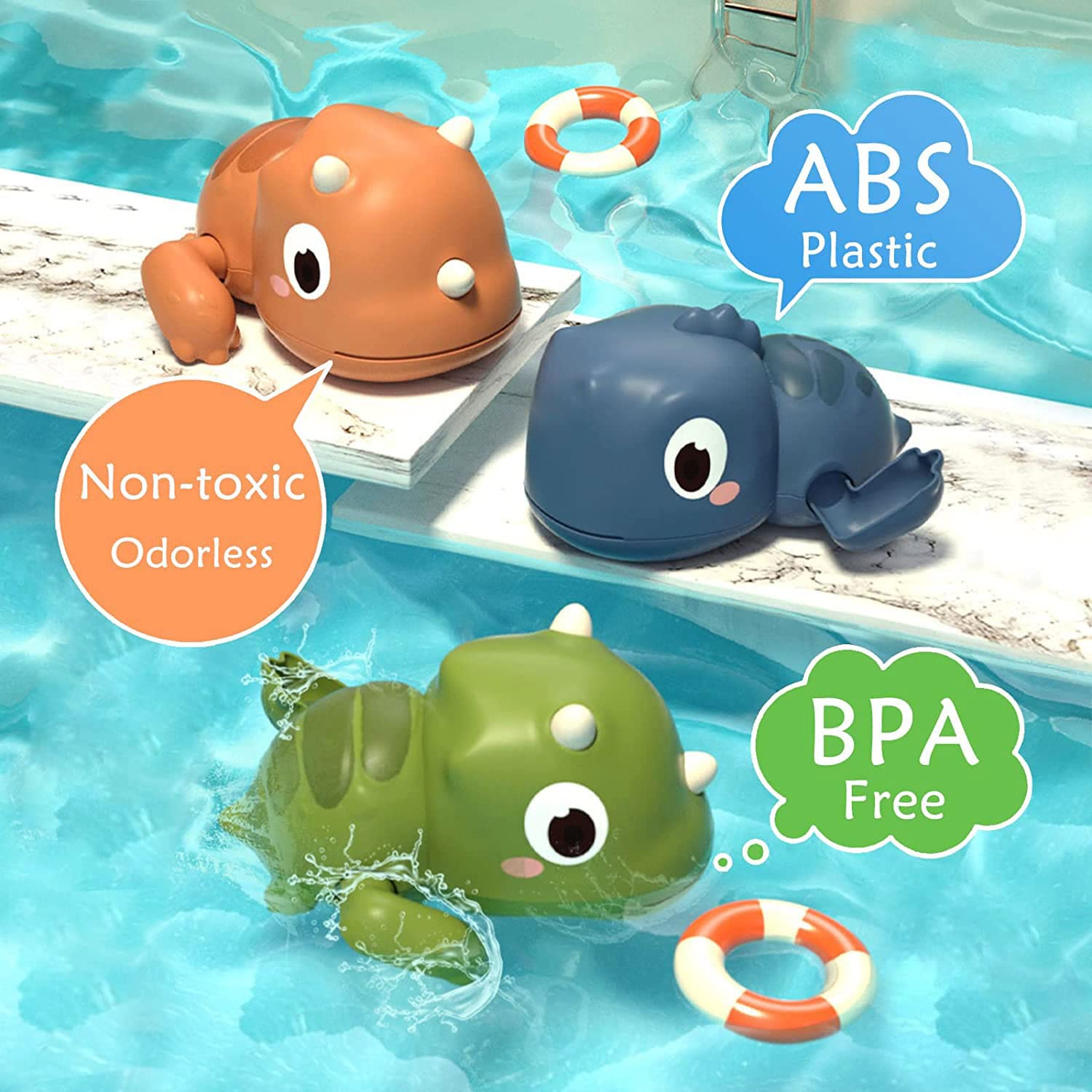 LAYPUNY Baby Bath Toys 6 Pack Dinosaur Floating Wind- Up Swimming Toys Pool Game Kid Bathtub Gift for Toddlers1-3 4 5 (6 Sets)
