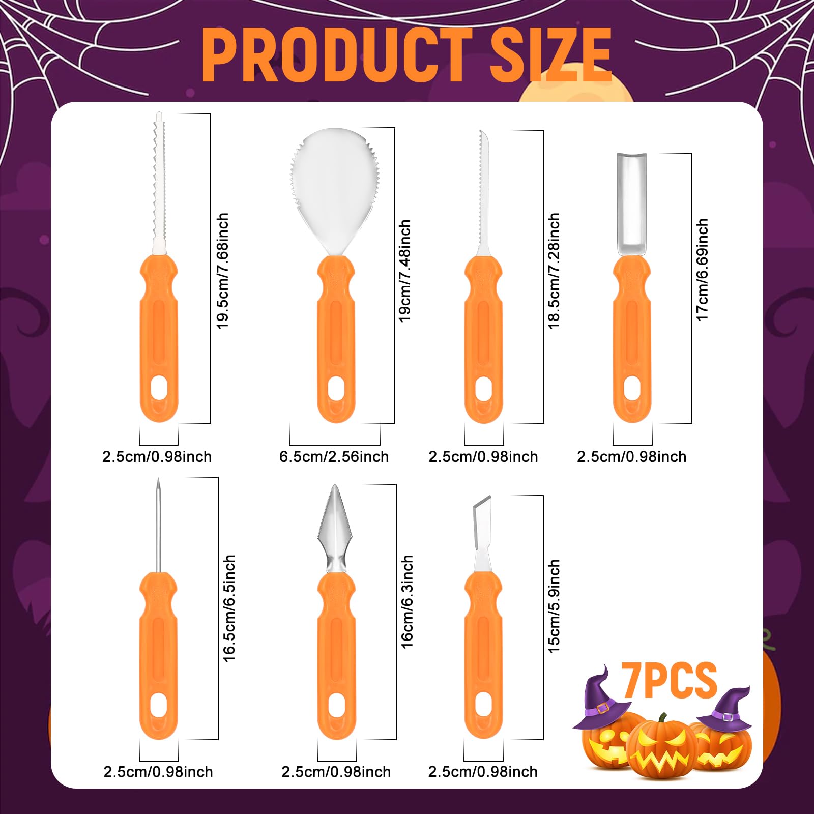 Pedenty 7 Pieces Halloween Pumpkin Carving Kit - Heavy Duty Stainless Steel Carving Tools Set Sculpting Scoop Knives for Halloween Decorations Jack-O-Lanterns