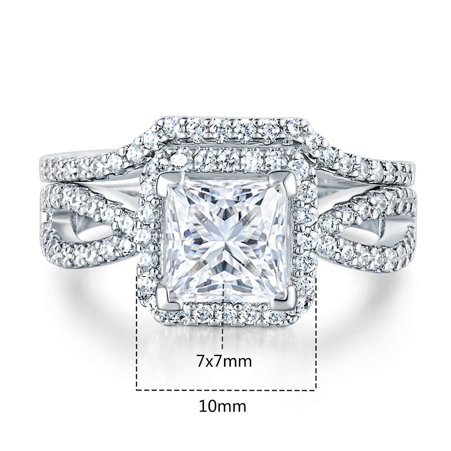 Gemsme 18K White Gold Plated Two-in-One Wedding Engagement Eternity Rings Cubic Zirconia Bridal Rings Set 9