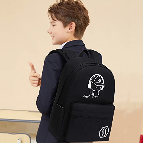 SHEEYEE School Backpack for Teen Boys Kids Bookbags with Lunch Box Set Students Laptop Travel School Bag (Black)