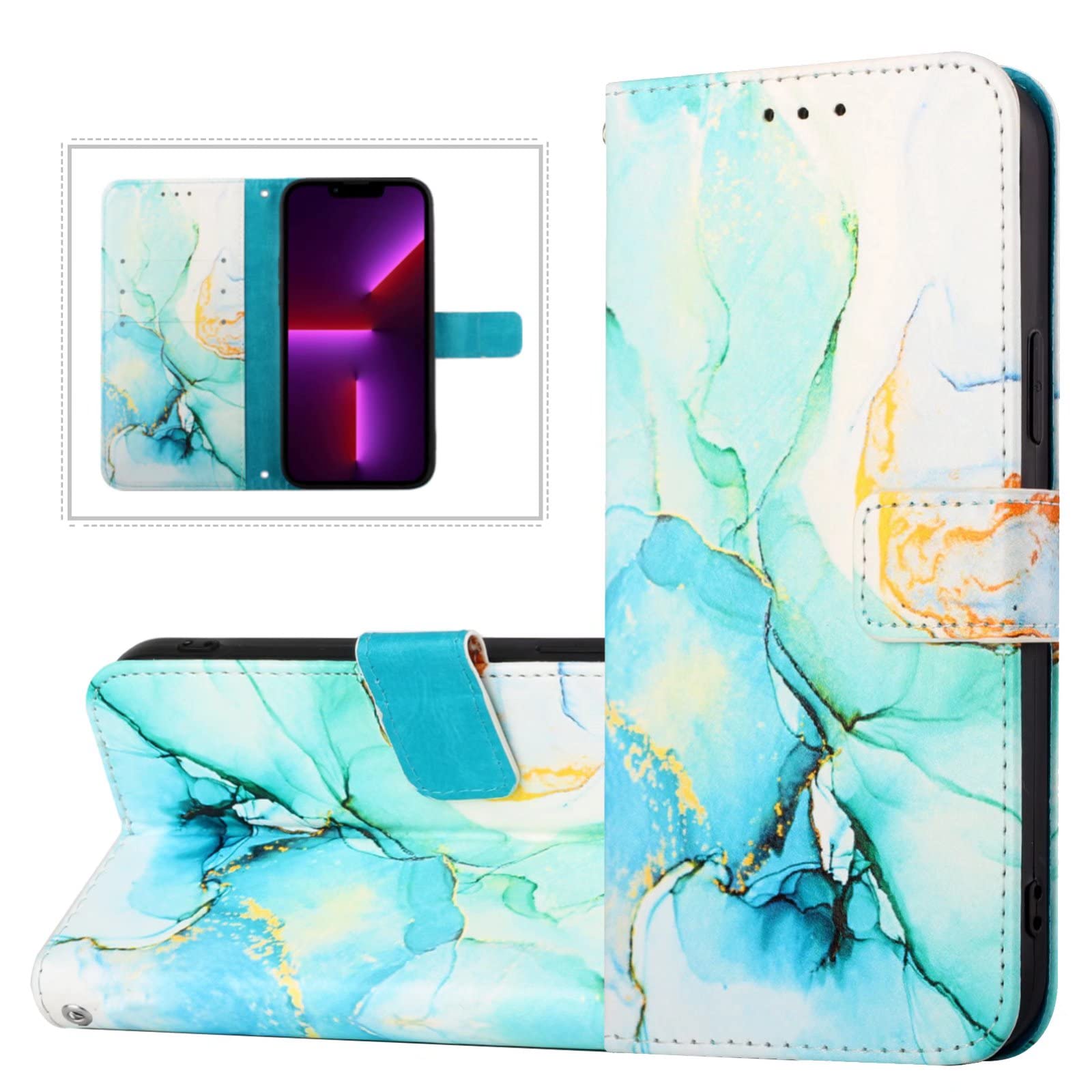 FTRONGRT Case for Tecno Camon 17, with Mobile Phone Holder, Fall-Proof, Suitable for Tecno Camon 17 Folding Mobile Phone Leather Protective Shell.Green