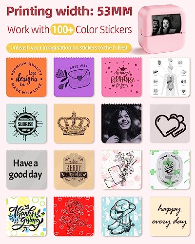 memolife 𝟐𝟎𝟐𝟑 𝐅𝐮𝐧 𝐆𝐢𝐟𝐭 Sticker Maker Machine - Mini Thermal Printer with 6 Rolls Non-Adhesive Paper (2in*21.3ft/Roll), Inkless Printer for iPhone & Android, Portable Mini Printer for DIY