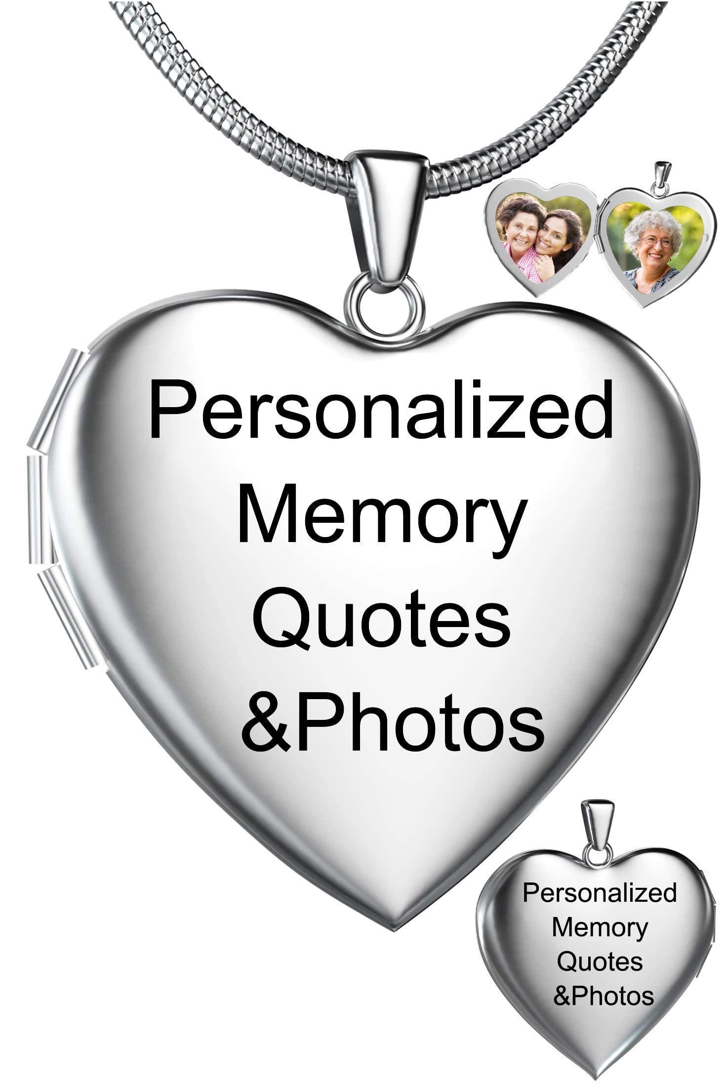 Fanery Sue Heart Locket Necklace That Holds Pictures, Customized Locket Necklace Personalized Lockets with Picture inside, Silver Gold Locket Memory Gifts for Women (Silver Glossy)