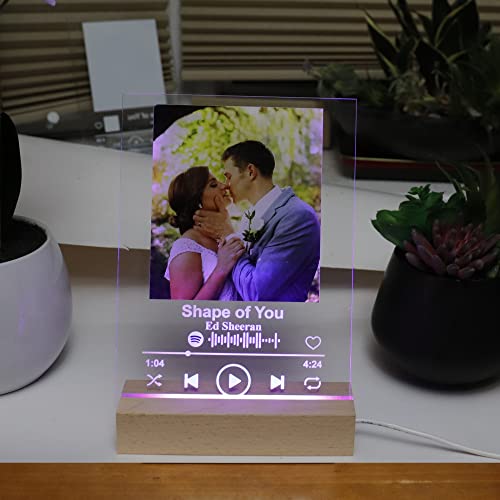 Tina&Co Personalized Acrylic Song Plaque Custom Photo Album Cover Scannable Spotify Code Led Night Light Lamp for Music Lover Boy Friend Girl Friend