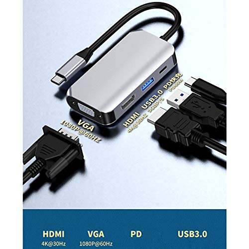n/a USB Hub,Type-C Docking Station Type C to HDMI-Compatible 4K to VGA USB Splitter Hub