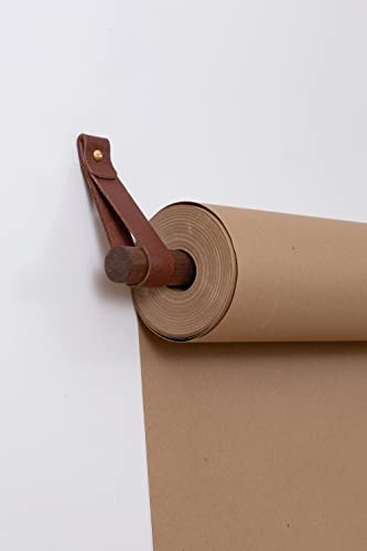 KEYAIIRA - Wall Mounted Paper Roll Holder studio kraft paper hanger w/leather straps note board dispenser, brown wallpaper pad butcher paper sign