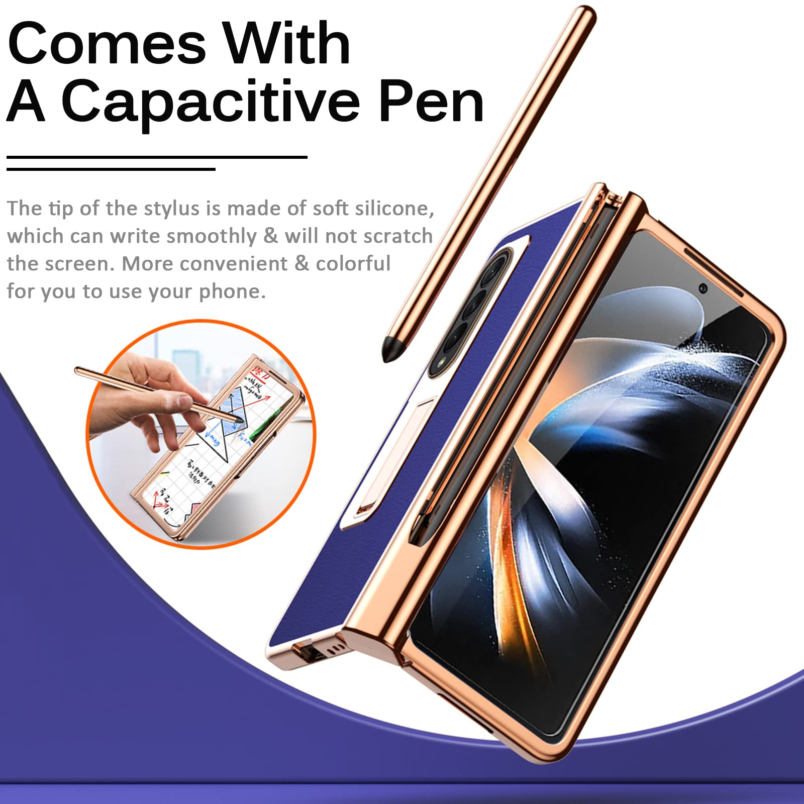 Miimall for Samsung Galaxy Z Fold 4 Case with S Pen, Z Fold 4 Case+Stylus Pen with Pen Holder+Tempered Glass Screen Protector+All-Inclusive Leather Case for Galaxy Z Fold 4 2022(Black)