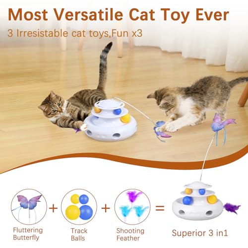Gyuzh Cat Automatic Toy,3 in 1 Interactive cat Toys,Automatic Interactive Cat Toys USB Rechargeable with Feather and Butterfly Balls for Indoor Cat Kitten
