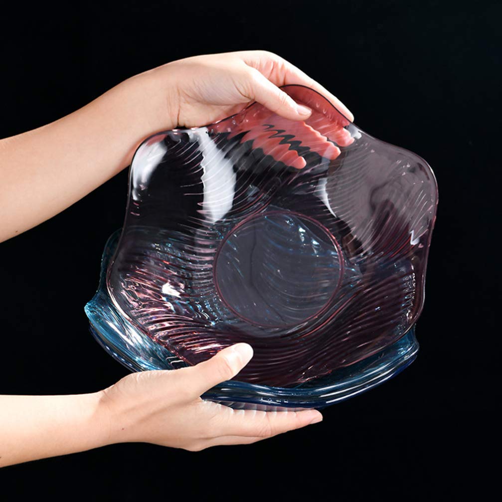 Hemoton Serving Bowl Platter Fruit Holder Bowl Clear Salad Bowl for Home Party Chips Candy Snack Flower Pattern Wave Edged 25.8cm (Blue)