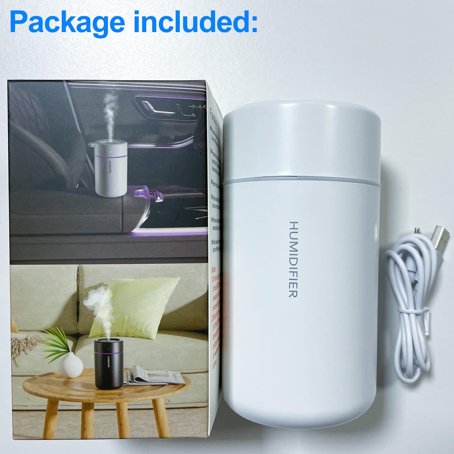 KISSWILL Mini Humidifier, USB Personal Desktop Humidifier for Car, Office, Bedroom etc. Auto Shut-Off, 2 Mist Modes, Super Quiet - (BL - Black)
