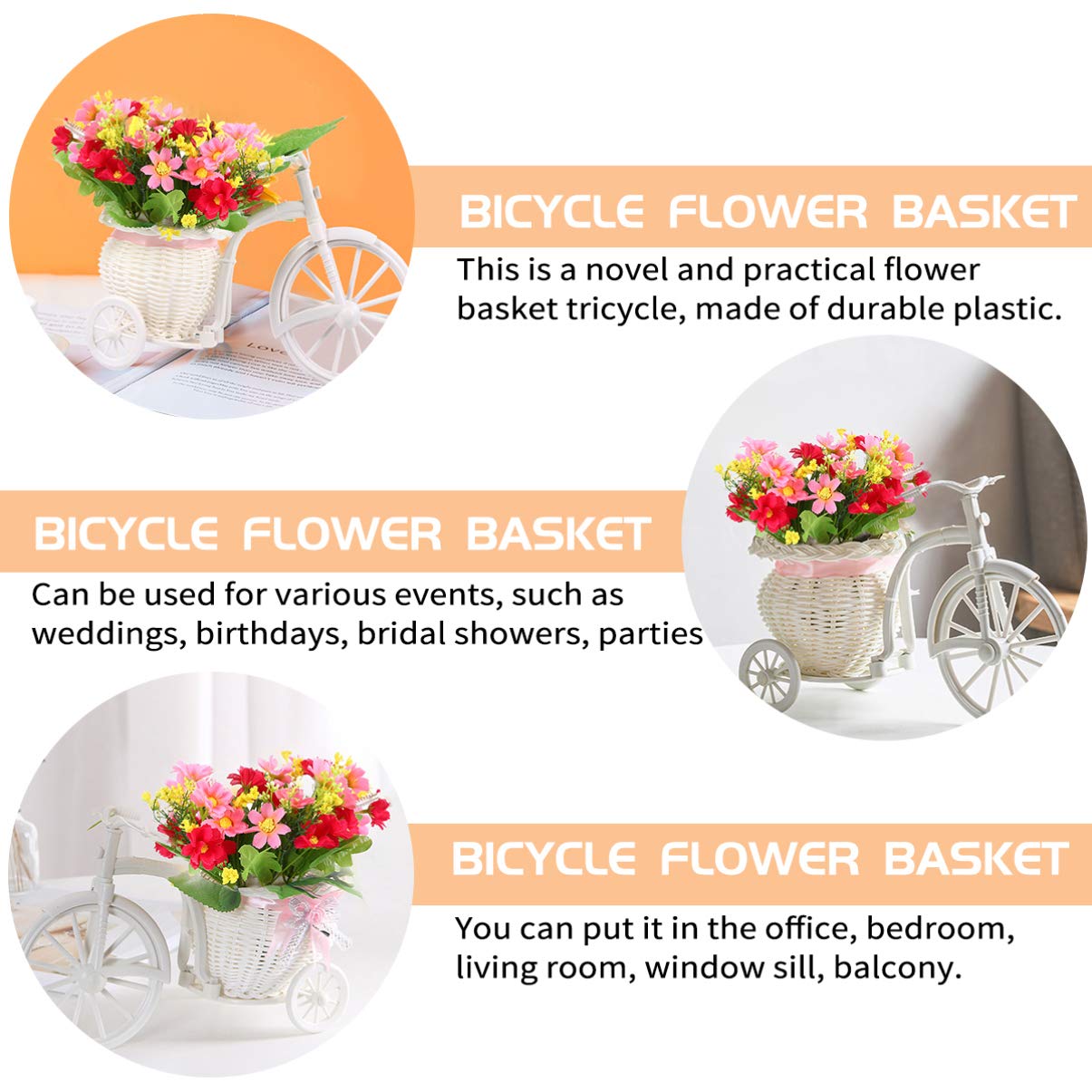 Garneck Artificial Daisy Flower Garden Silk Flower Baskets Bike Stand Mini Nostalgic Planter Bicycle for Home Wedding Decoration