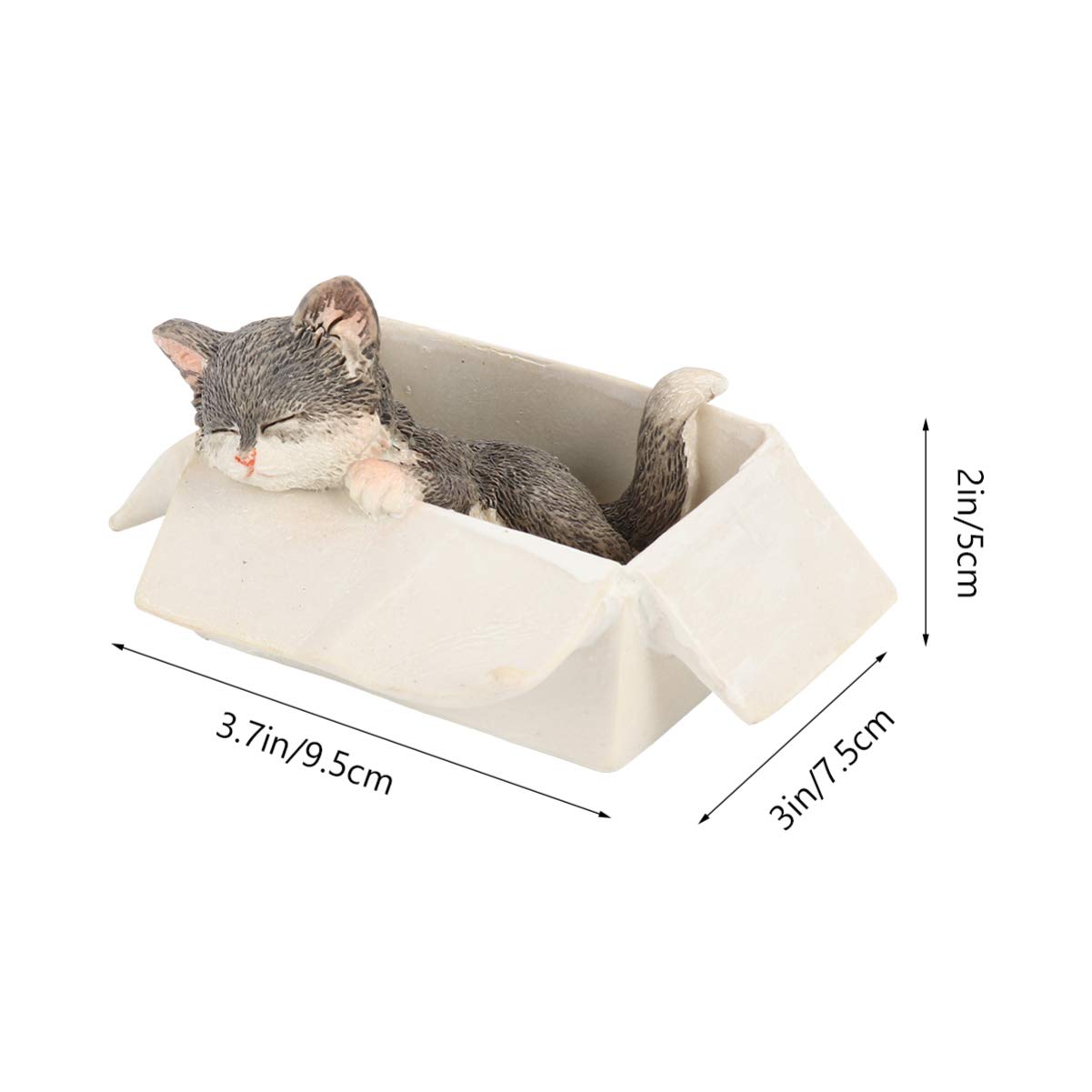 Garneck Resin Cat Figurines Little Kitty Sleeping in Box Statue Realistic Kitten Collection Crafts for Living Room Bedroom Garden (Grey)
