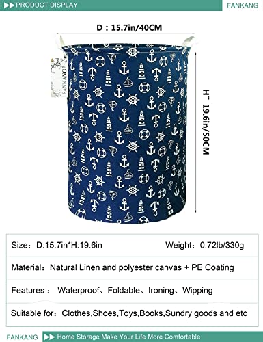FANKANG Storage Basket, Nursery Hamper Canvas Laundry Basket Foldable with Waterproof PE Coating Large Storage Baskets for Kids Boys and Girls, Office, Bedroom, Clothes,Toys(Sailboat)
