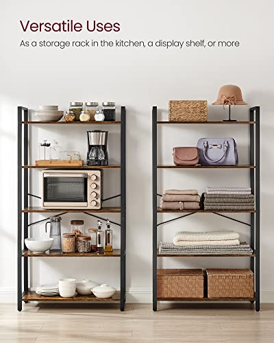 VASAGLE ALINRU Bookshelf, Bookcase, 5-Tier Storage Rack with Steel Frame, for Living Room, Office, Study, Hallway, Industrial Style, Rustic Brown and Black ULLS061B01