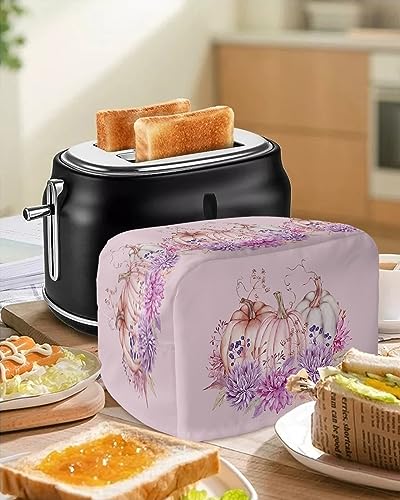 Toaster Dust Cover 2 Slice, Thanksgiving Pumpkin with Flowers Pink Texture Bread Maker Cover Toasters Covers for Fingerprint Protector Washable Kitchen Small Appliance Cover 12x7.5x8in