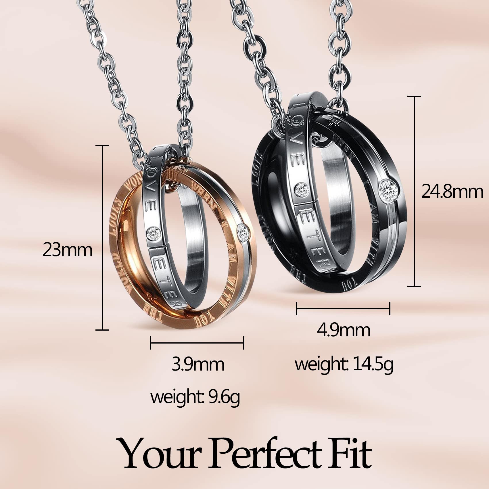 Feraco His Hers Matching Set Necklace For Couples Titanium Stainless Steel Promise Love Pendant Necklaces Gifts for Anniversary & Valentines Day