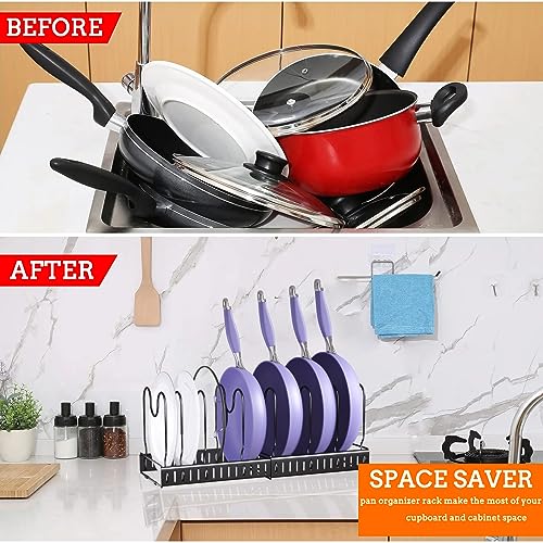 HAOWUJIN Pot And Pan Organizer For Cabinet, 10 Adjustable Pot Lid Organizer For Cabinet Expandable Cookware Baking Cookie For Kitchen Cutting Board Bakeware Organizer For Cabinet