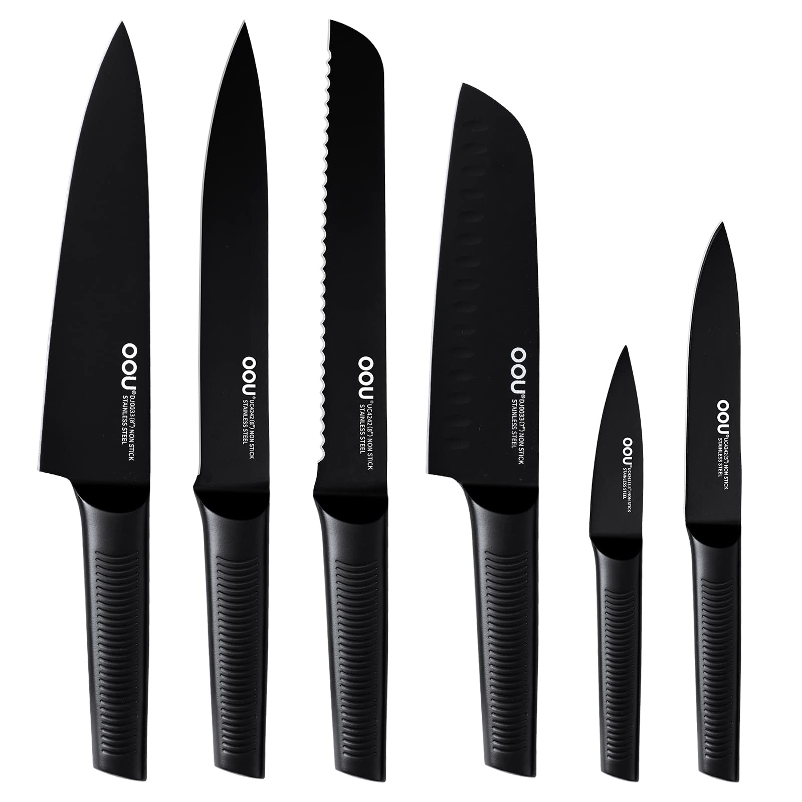 Kitchen Knife Set - OOU 6 pieces Professional Stainless Steel knife set, Dishwasher Safe Kitchen Knives - Ultra Sharp Chef Knife Set for Kitchen, Ergonomic Handle, Elegant Black