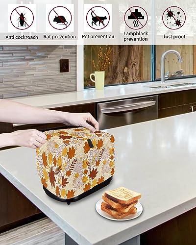 Toaster Dust Cover for Kitchen 2 Slice, Fall Thanksgiving Orange Maple Leaves Texture Bread Maker Cover Toasters Covers for Fingerprint Protector Washable Kitchen Small Appliance Cover (12x7.5x8in)