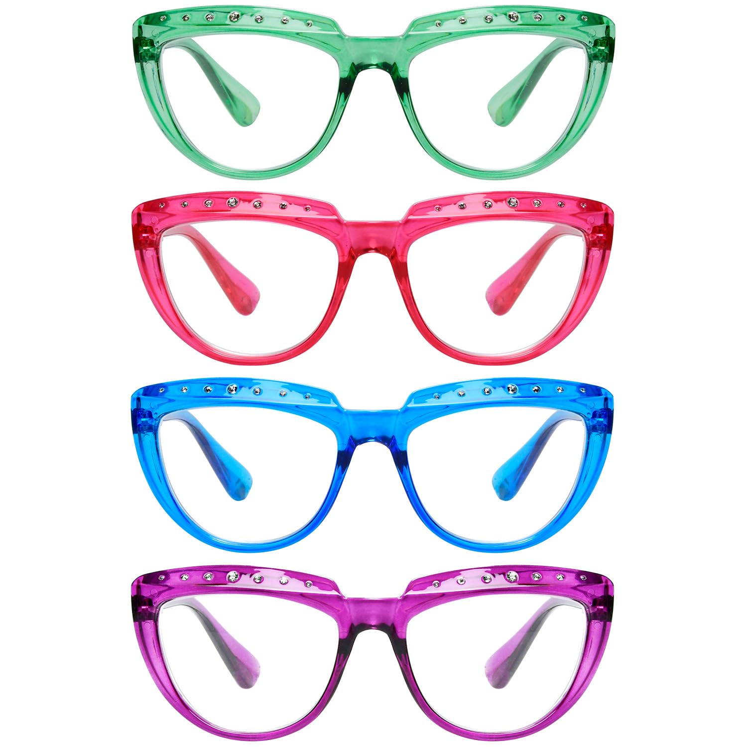 Eyekepper 4-Pack Reading Glasses for Women Rhinestone Readers Oversize Half-Moon Design Eyeglasses +2.50