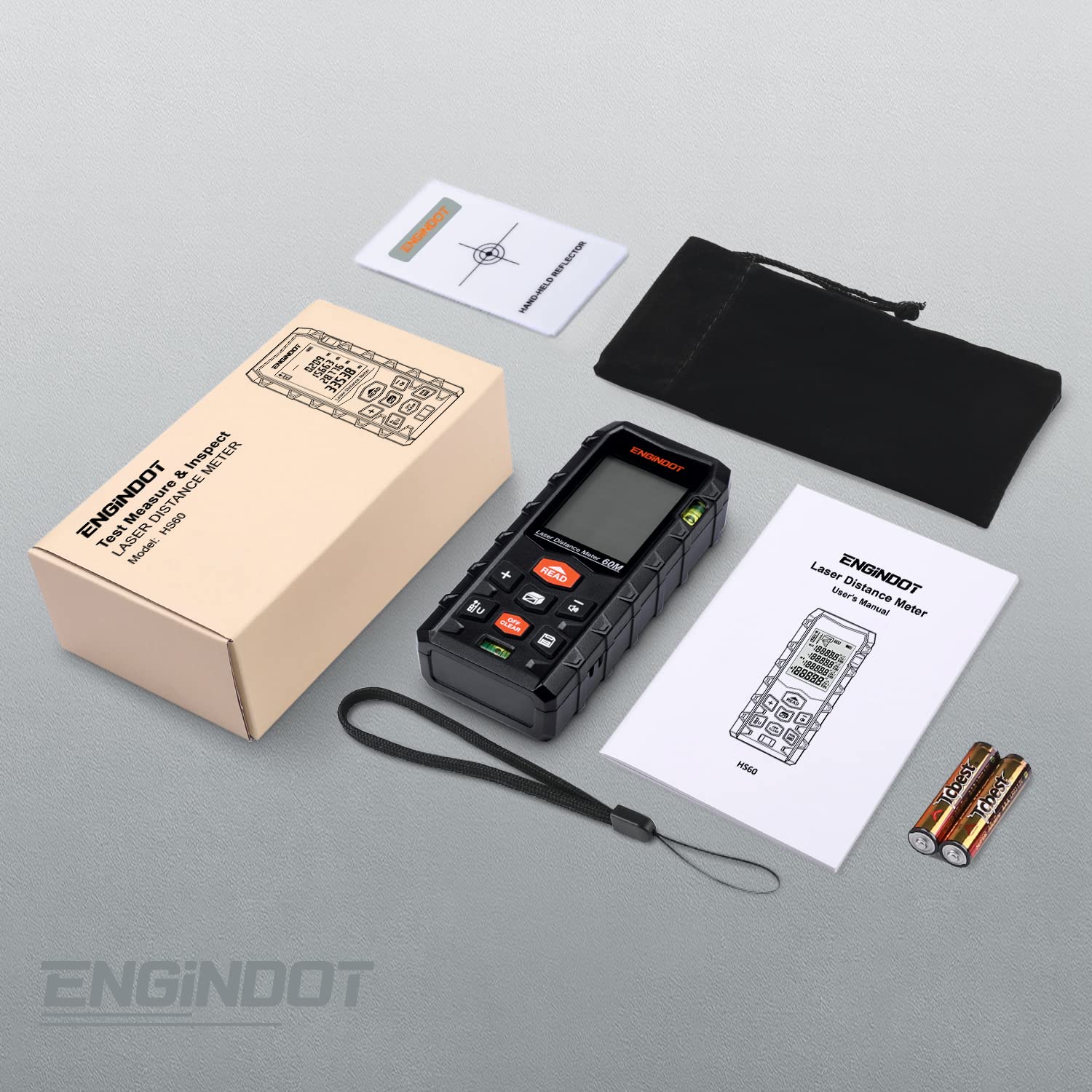 Laser Measure 196Ft, ENGiNDOT Digital Laser Distance Meter with 2 Bubble Levels, M/in/Ft/Ft+in Switch, IP54 Waterproof & Dust-Proof, Backlit LED, Measure Distance, Area, Volume, Pythagorean Mode