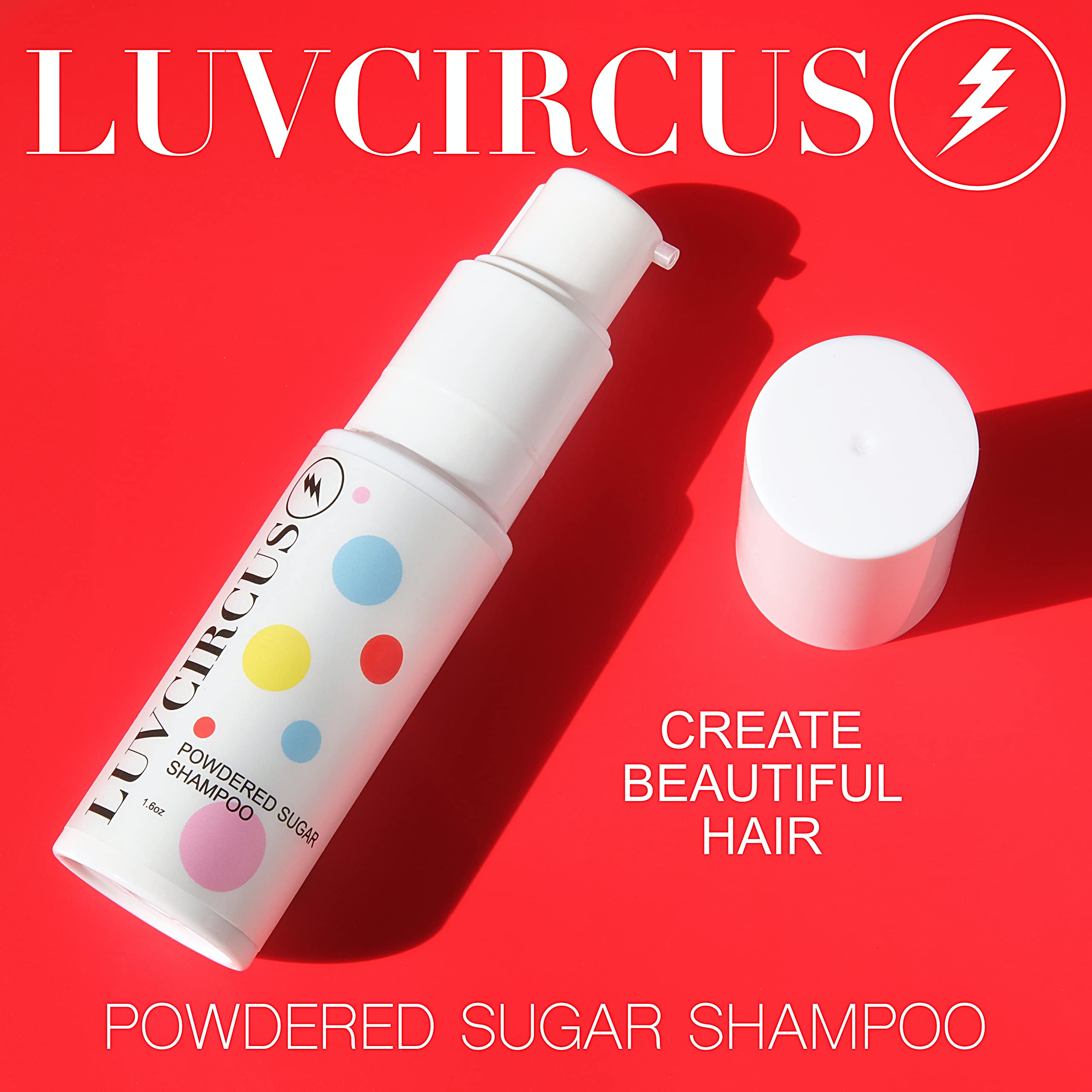LUVCIRCUS-Powdered Sugar Shampoo- is a clean natural dry shampoo that absorbs excess oil from your hair while adding a touch of texture and volume. Non-aerosol, environmentally-friendly pump dispenser