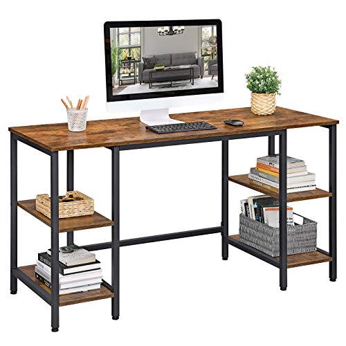 VASAGLE Computer Desk, 54 Inch Writing Desk with 4 Shelves for Home Office, Industrial Style PC Laptop Table, Spacious Storage, Rustic Brown and Black ULWD54X
