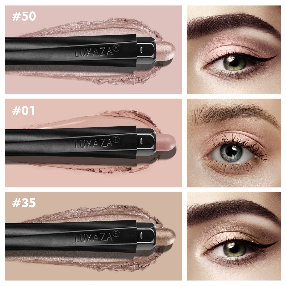LUXAZA 3PCS Cream Eyeshadow Stick,Matte And Neutral Shimmer Eye shadow Pencil Crayon Brightener Makeup with Crease-proof Formula,Waterproof & Long Lasting Eye Shadow And Eyeliner Pen Sets,Peach Set