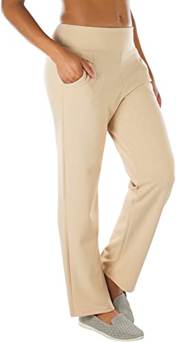 ToBeInStyle Women's High Waist Boot-Cut Two Pockets Thicker Waistband Dress Pants - Khaki - L