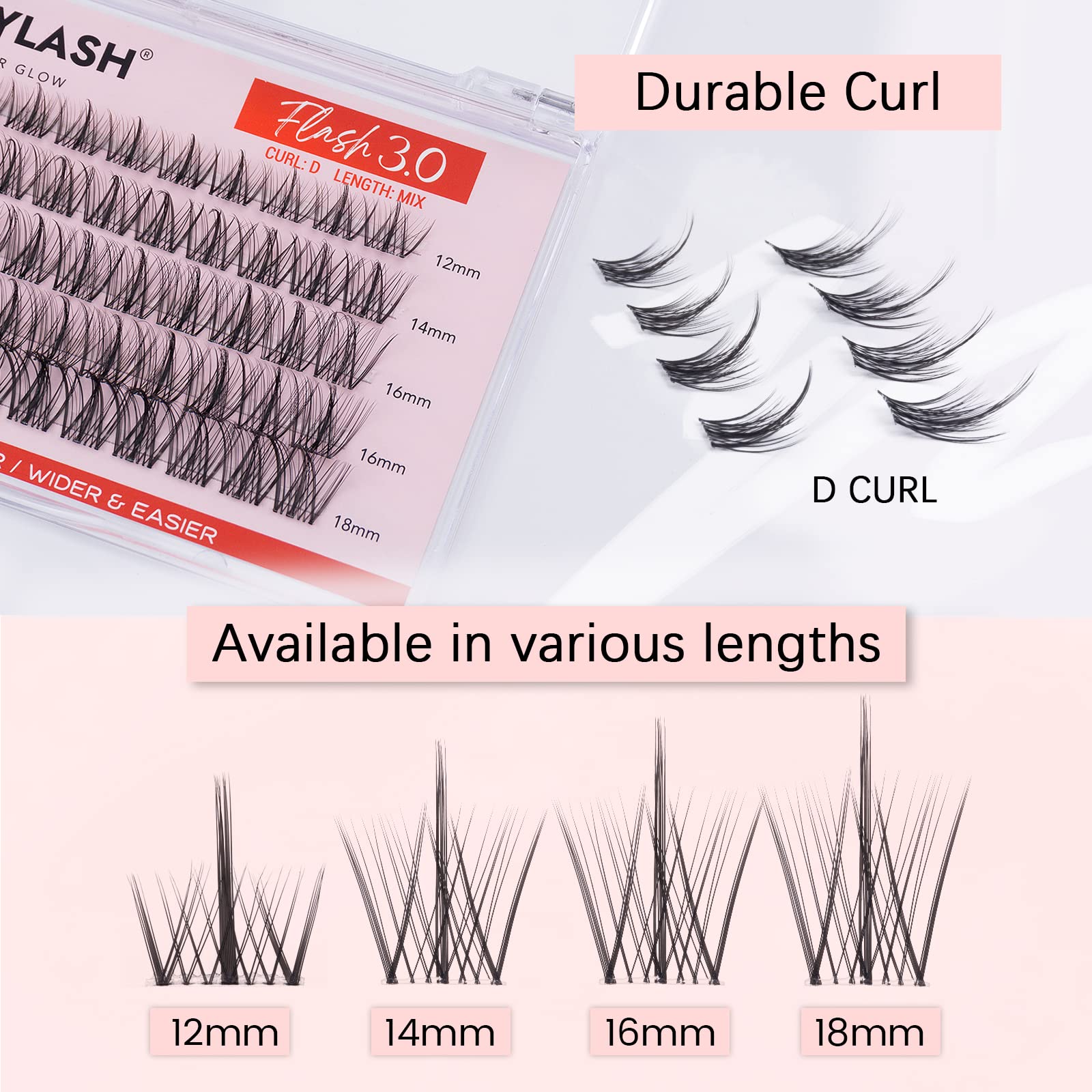 Individual Lashes, 60Pcs Lash Clusters DIY Eyelash Extensions, D Curl Cluster Lashes Soft and Lightweight 12-14-16-18mm Mixed Lash Extension Easily Done at Home（12-14-16-18mm）