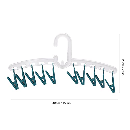 LiebeWH Plastic Sock Clips Drying Rack Portable Clothes Drying Hanger Windproof Straight Rod for Camping and Holiday (White and Green)