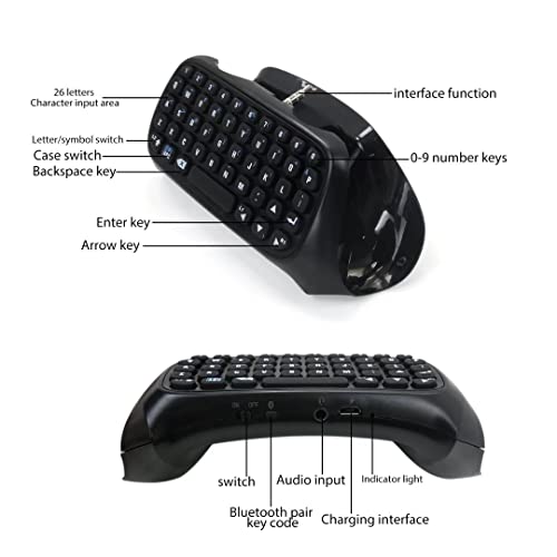 JRSHOME Bluetooth Keyboard Chatpad for Playstation 4 with Built in Speaker That Requires No Headset, or Use The Built-in Audio Jack