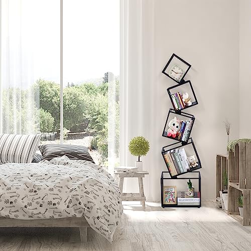 Weltallina Bookshelf, 5-Tier Bookcase Black, 67" Tall Black Bookshelf, Industrial Bookshelf, Modern Book Storage, Storage Shelves for CDs/Books/Home Decor, Display Shelf