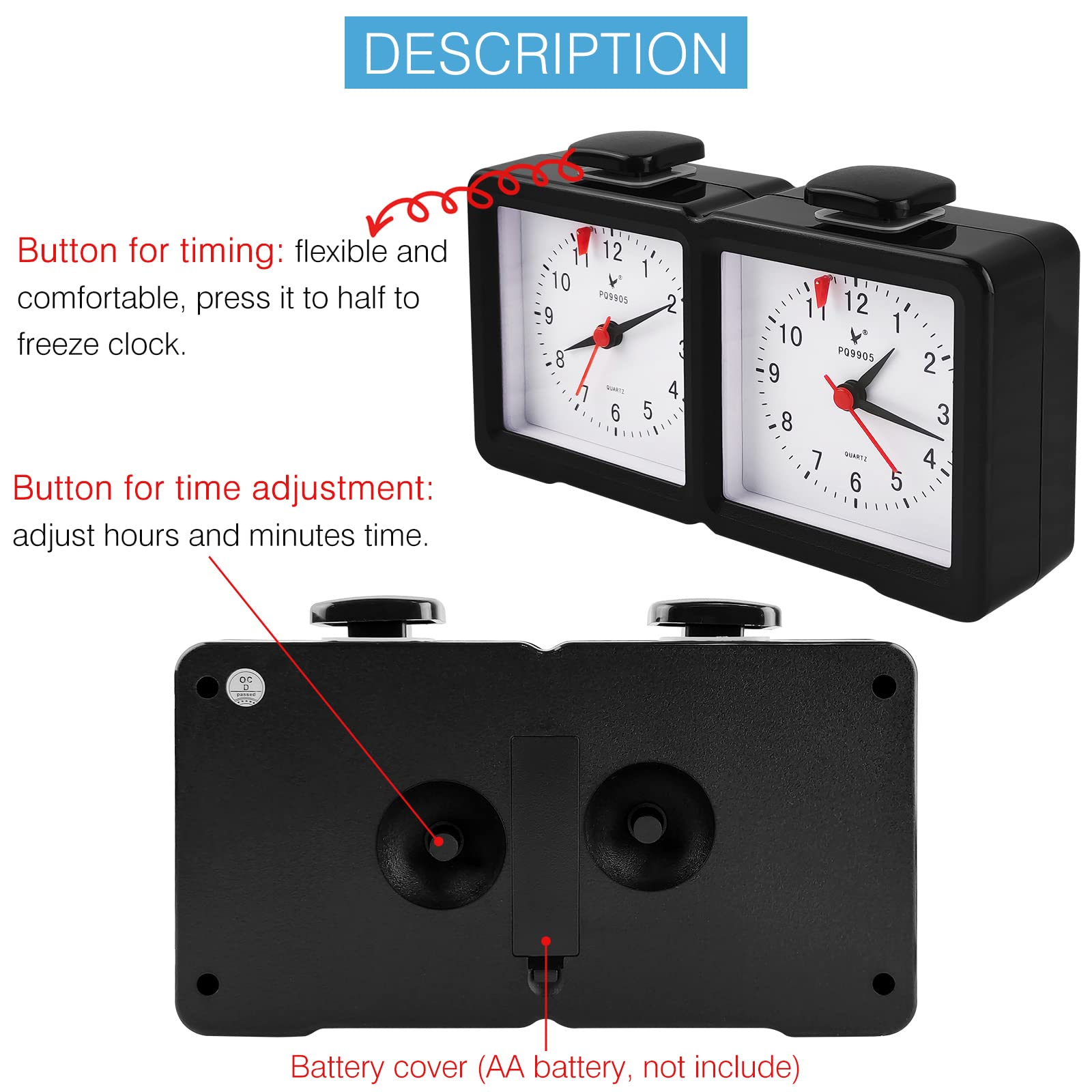 LEAP Analog Chess Clock Traditional Chess Timer with Two Large Dials Chess Set Timer for Chess, Chinese Chess and I-GO (PQ9905)