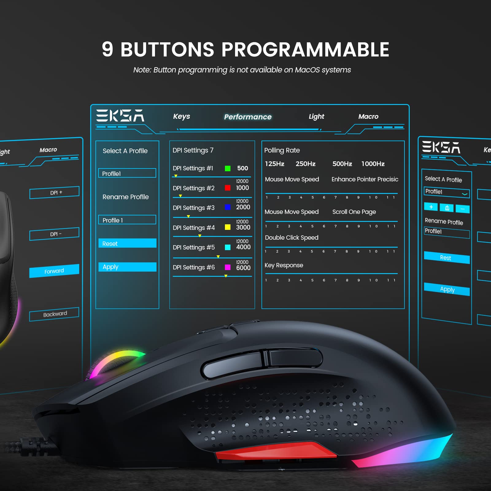 EKSA Gaming Mouse Wired, 90g PC Gaming Mice with 200-12000 DPI Adjustable, 9 Programmable Buttons, 12 RGB Backlit, Sniper Button, Ergonomic Computer Mouse for Windows/PC/Mac/Laptop