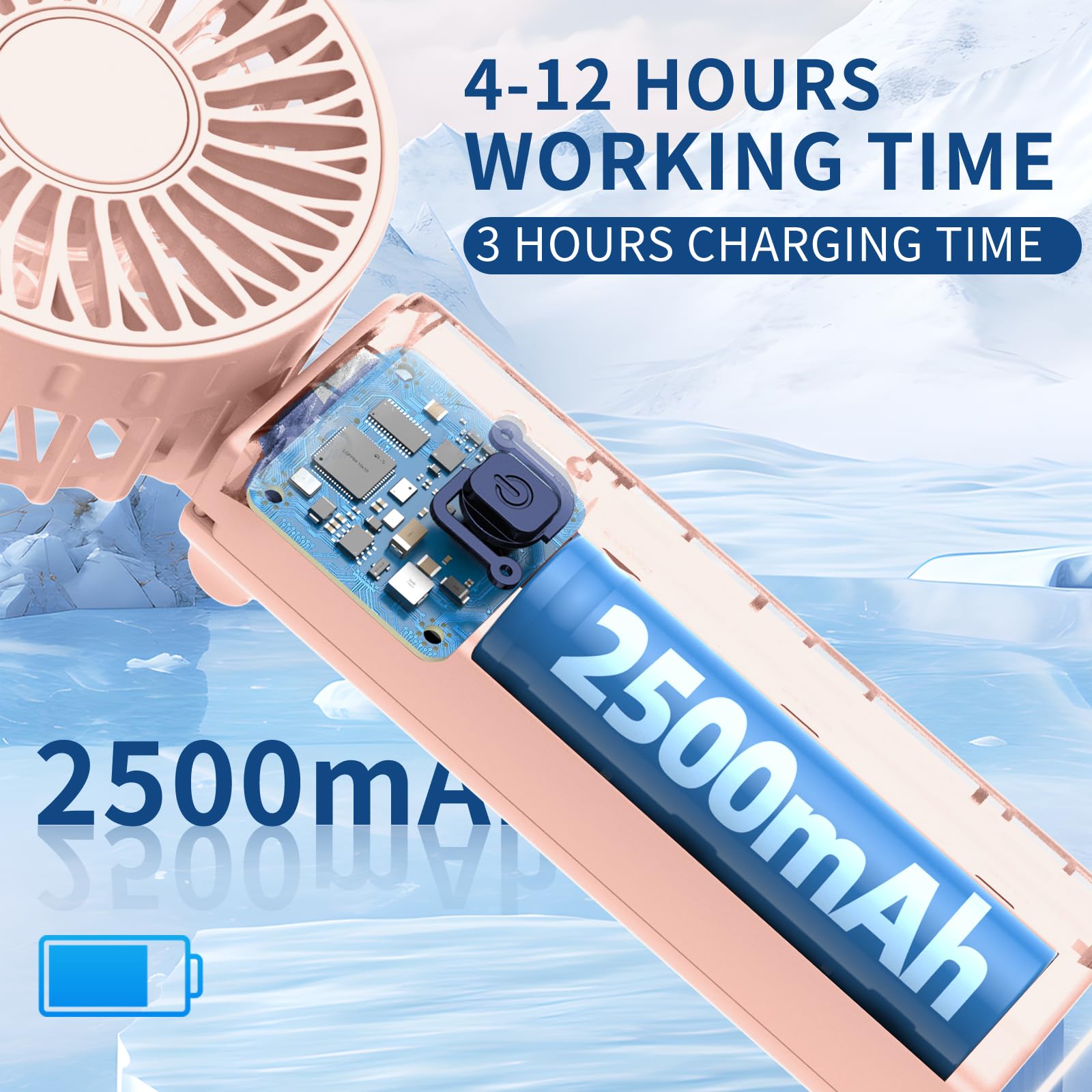 LIEWET Mini Handheld Fan, Neck Fan, Portable Fan Rechargeable, 2500mAh Rechargeable USB Fan, 180° Adjustable,3 Speed Personal Small Desk Fan, Strong Airflow, Super Quiet Pink