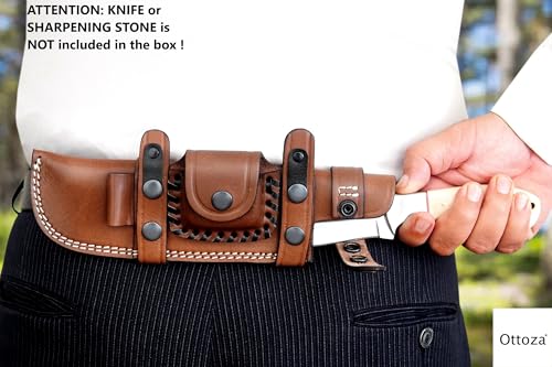 Ottoza Handmade XL Leather Knife Sheath RIGHT HAND Tracker Knife Sheath - Bushcraft Knife Sheath - Hunting Knife Sheath - Survival Knife Sheath Horizontal Carry Dark Brown TOP GRAIN LEATHER No:205