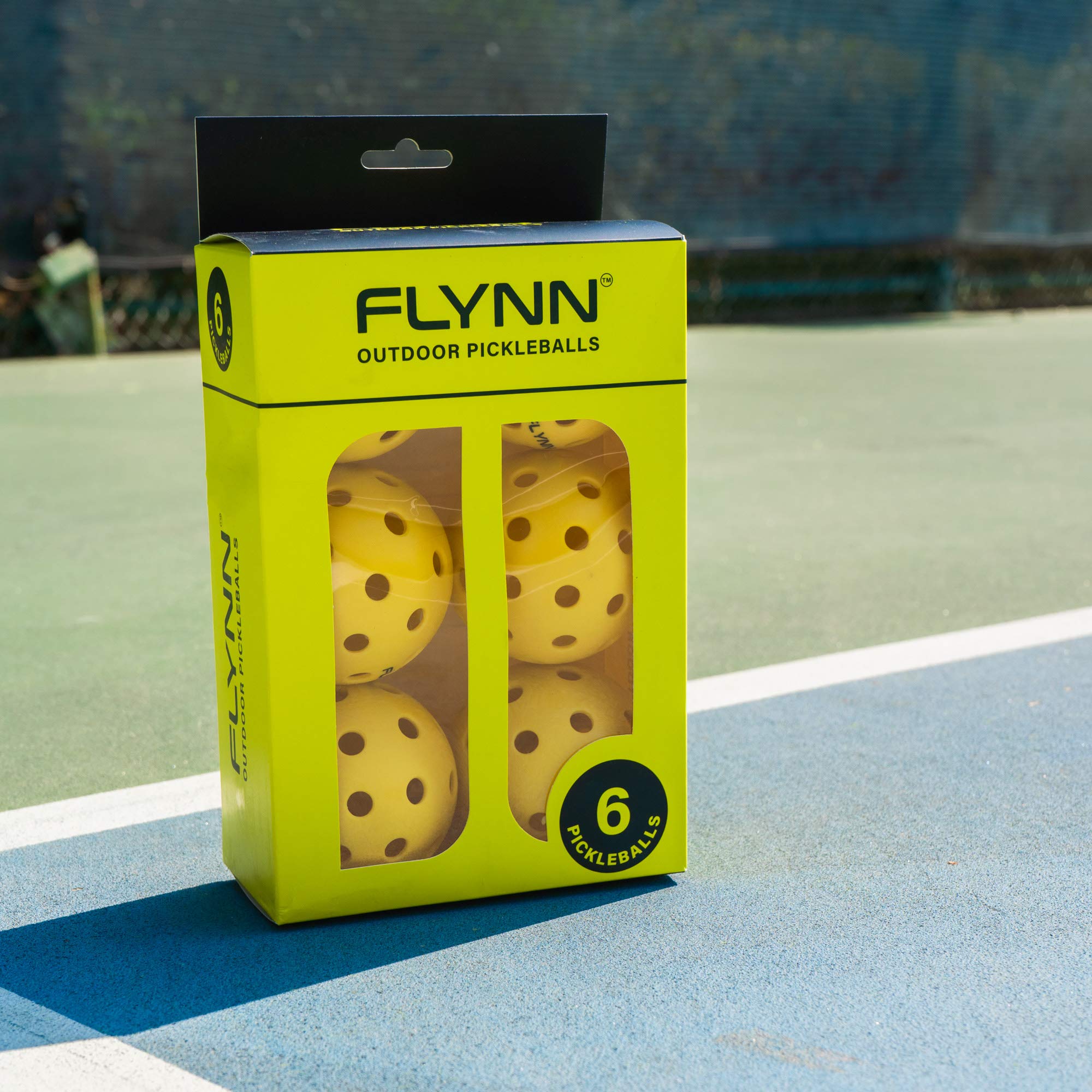Flynn Outdoor Pickleball Balls β Bright Yellow Durable 40 Hole Pickleballs, Fly True with Consistent Bounce β Convenient 6 Pack, Suitable for Outdoor Pickleball Practice and Match Play.